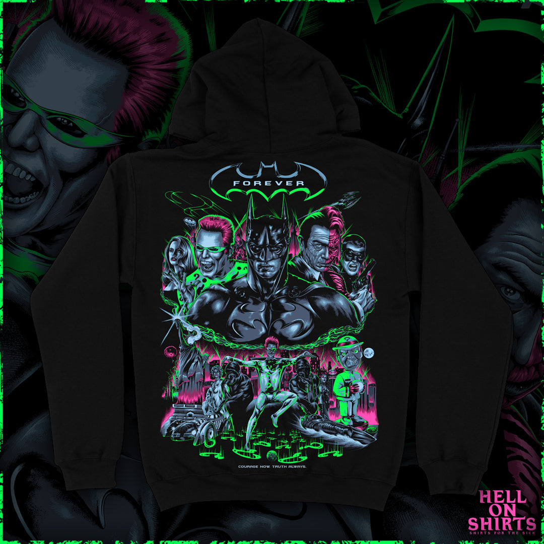 RIDDLE ME THIS "BIG BLACK BAT" HOODIE – HELL ON SHIRTS