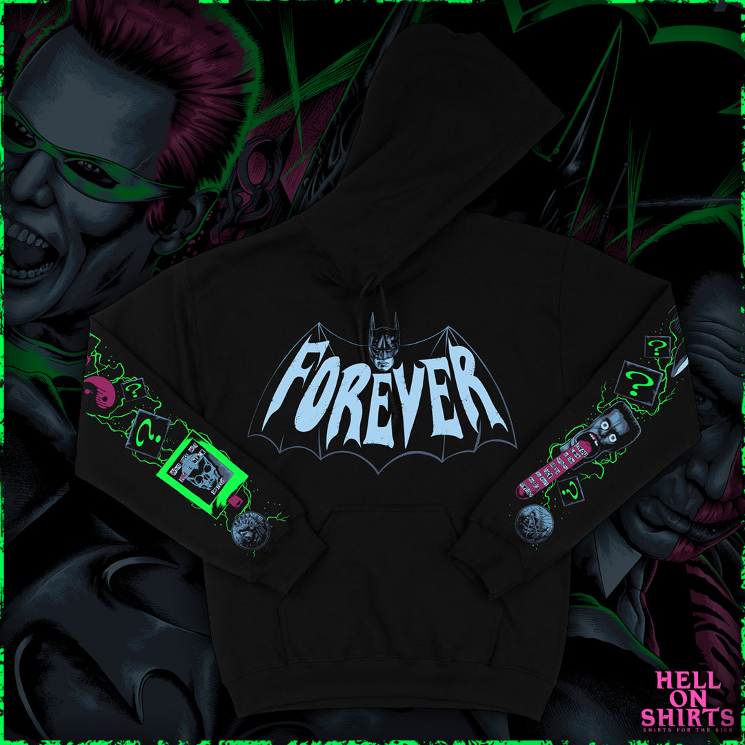 RIDDLE ME THIS "BIG BLACK BAT" HOODIE – HELL ON SHIRTS